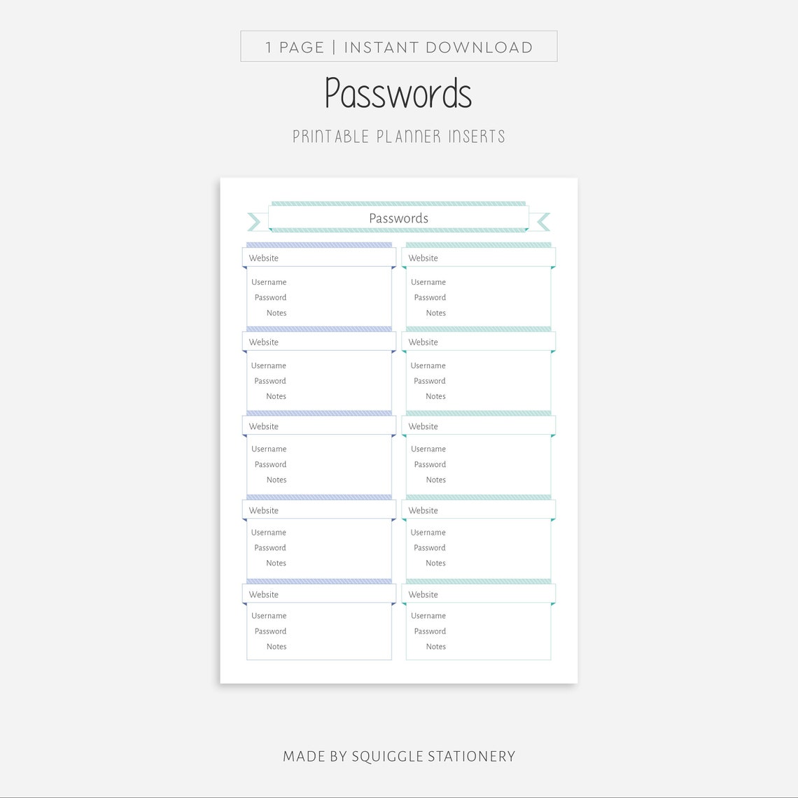 Passwords Planner Printable | Download Template PDF | Printable Planner ...