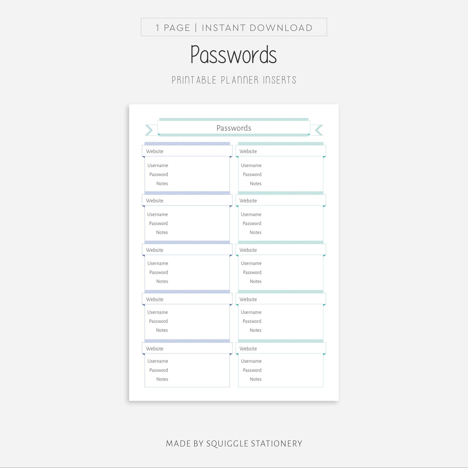 Passwords Planner Printable | Download Template PDF | Printable Planner ...