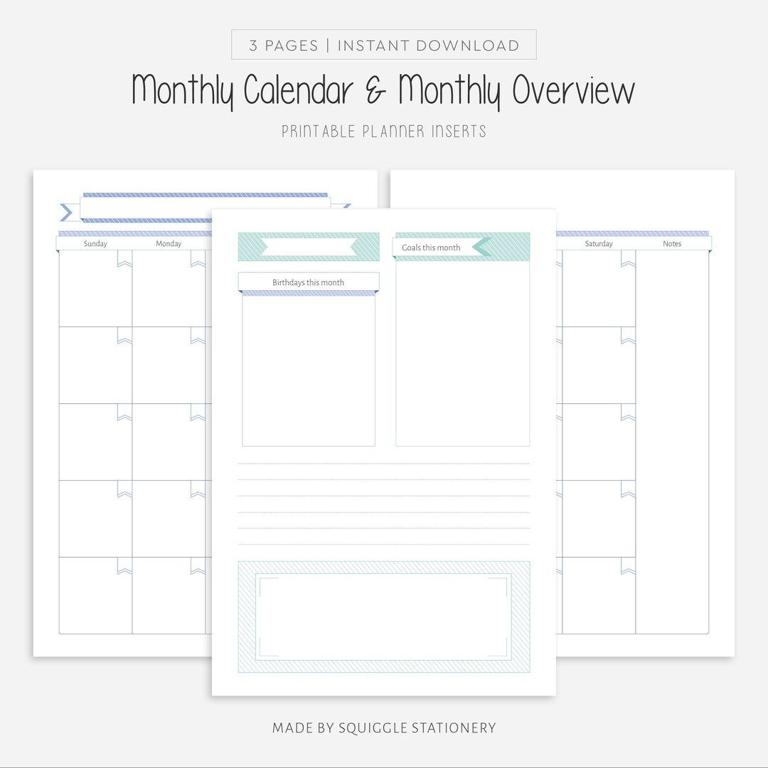 Monthly Calendar & Overview Printable | Download Template PDF ...