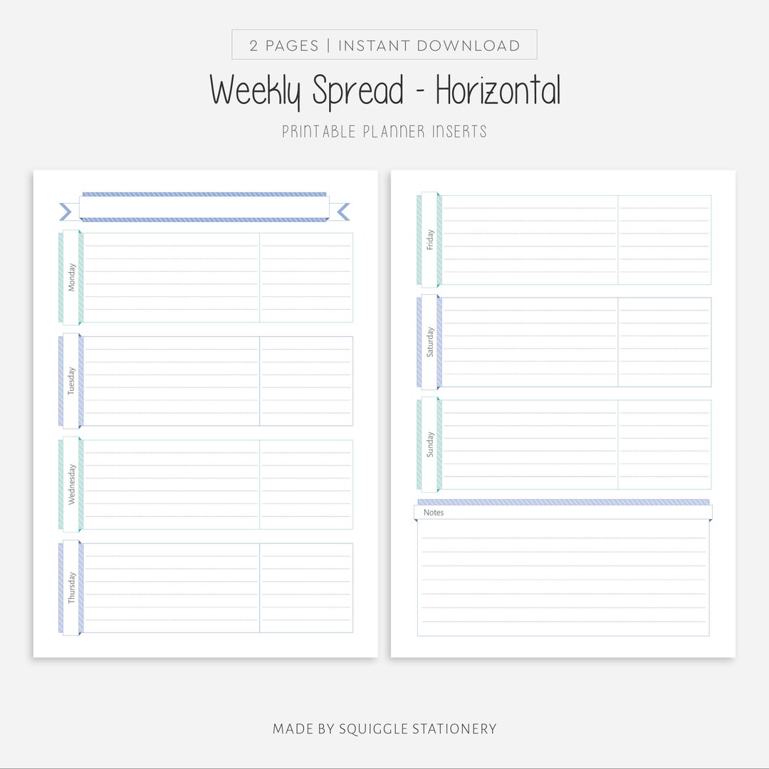 Horizontal Weekly Spread Printable | Download Template PDF | Printable ...