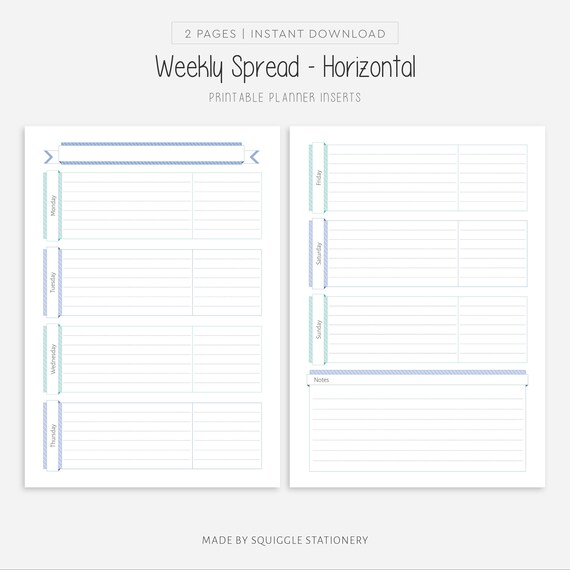 Horizontal Weekly Spread Printable Download Template PDF - Etsy