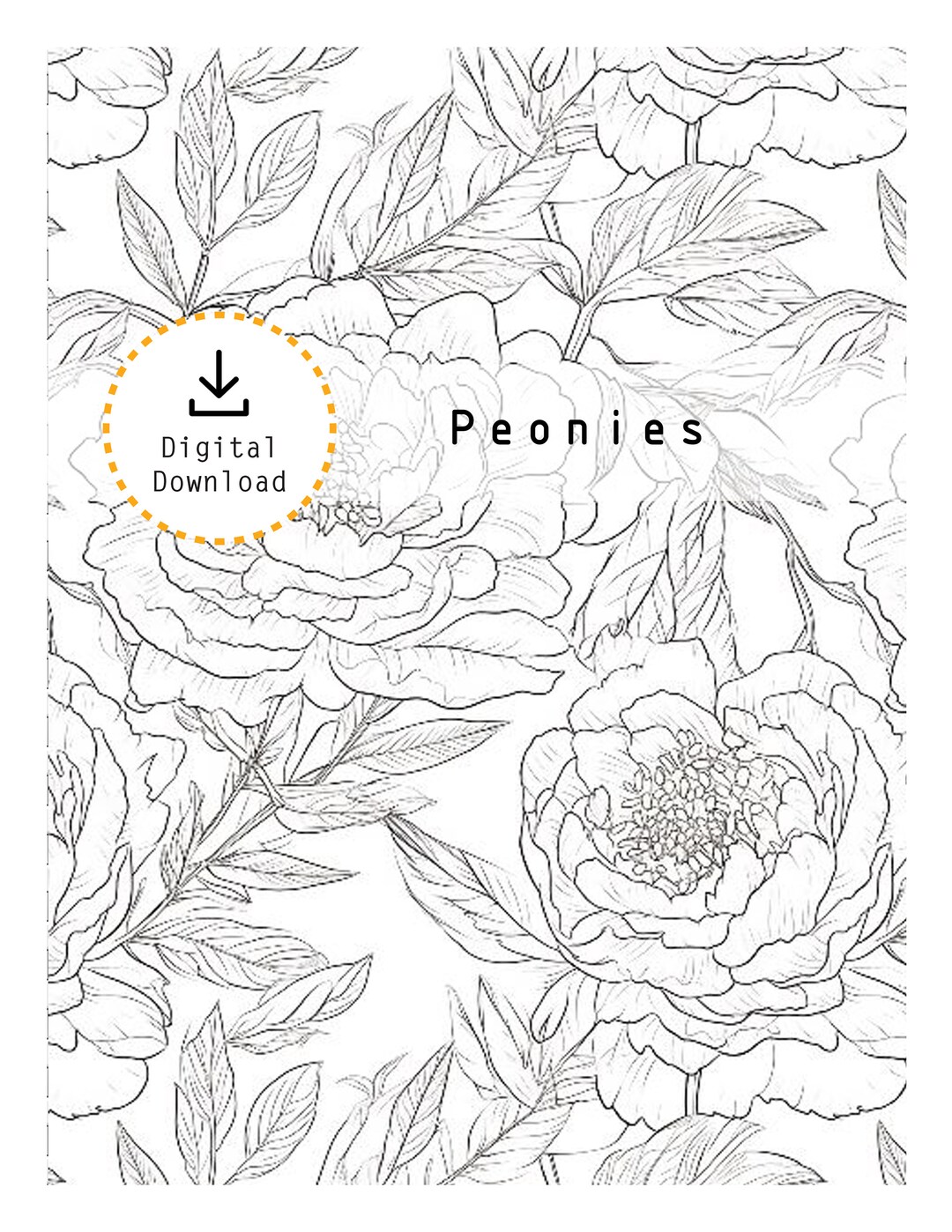 Digital Download - Peony Coloring Page - High Resolution Printable 8.5 ...