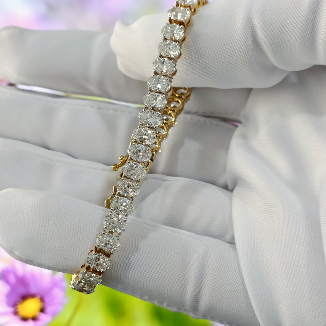 Oval Diamond Tennis Bracelet | Lab Grown Diamond Bracelet | 14K Yellow Gold Oval Diamond ...