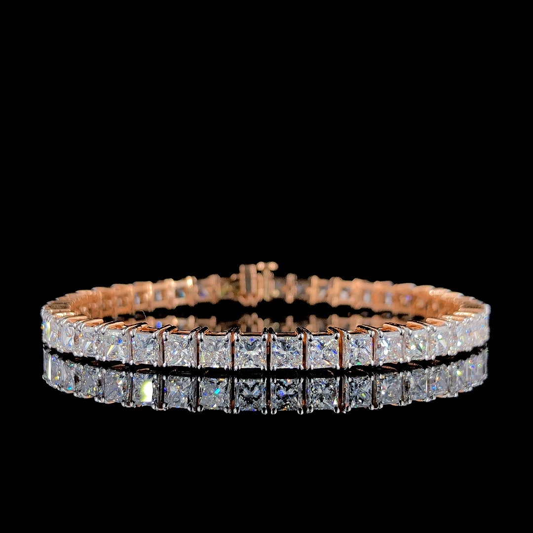 Princess Cut Diamond Tennis Bracelet/ 18K Rose Gold Square Princess Cut ...