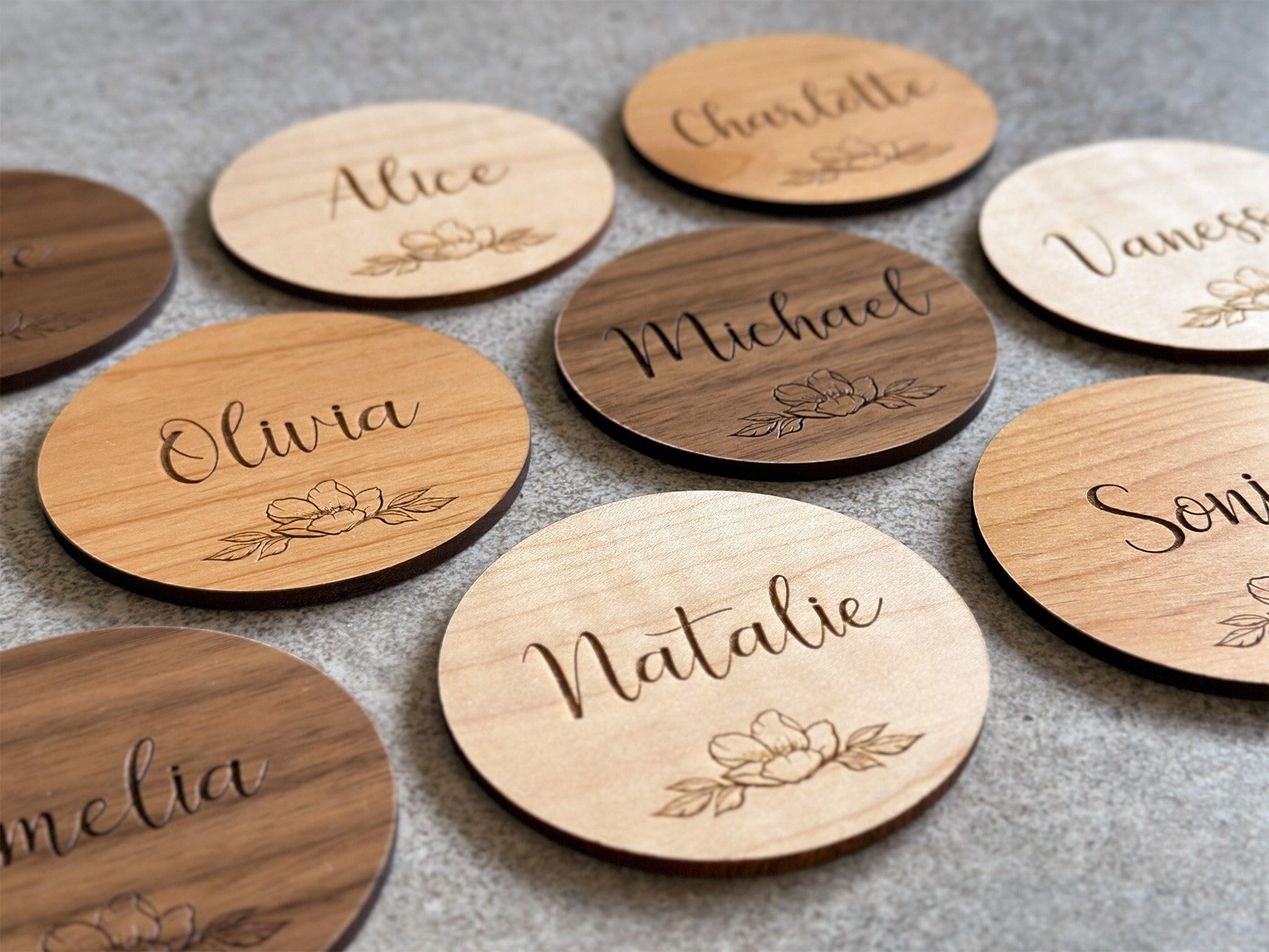 Wedding Place Cards & Favours, Wood Coasters, Personalised Engraved ...