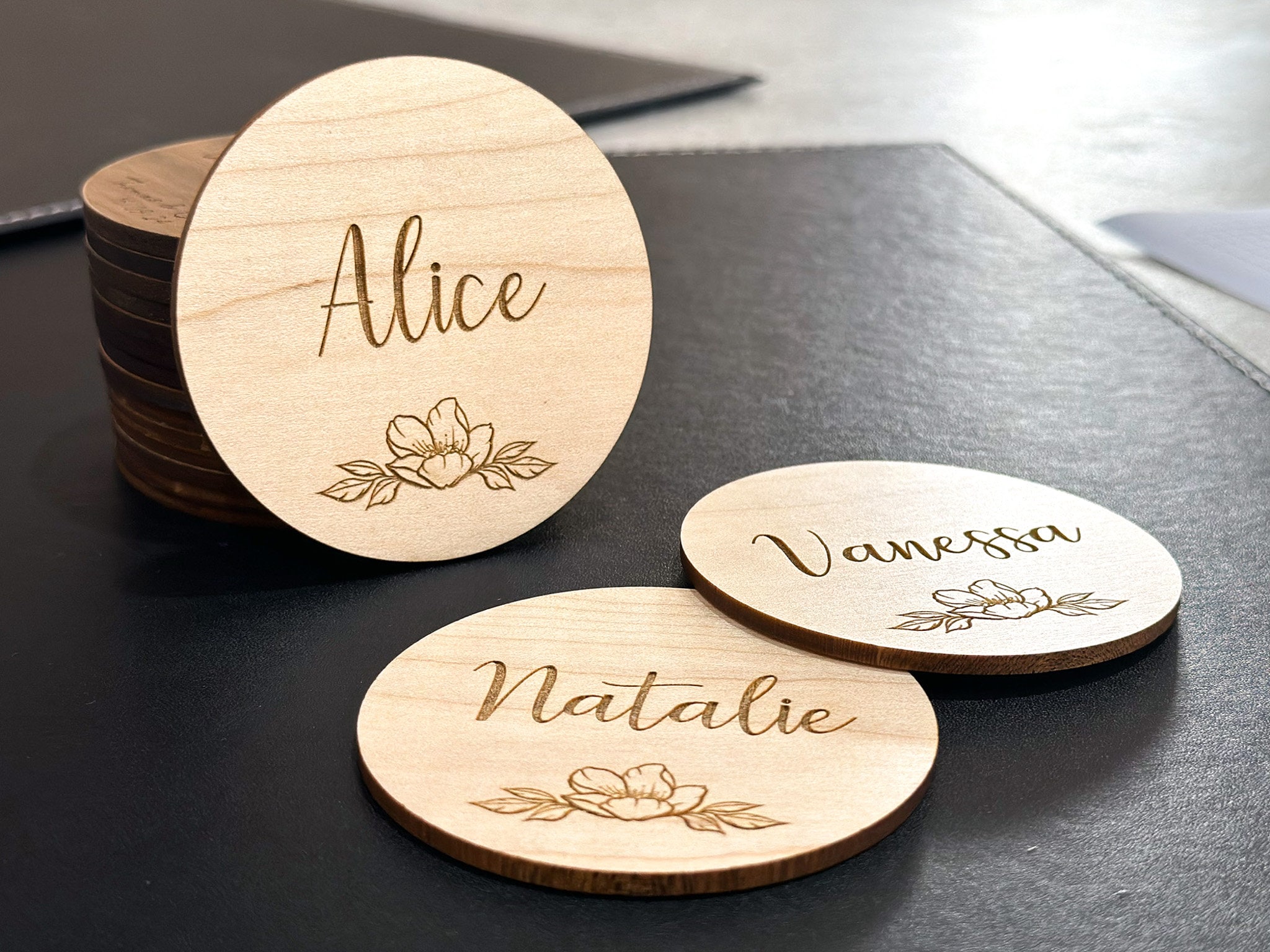 Wedding Place Cards & Favours, Wood Coasters, Personalised Engraved ...