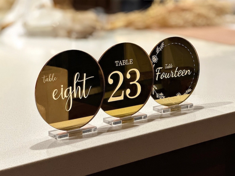 Custom Wedding Table Numbers, Gold Acrylic Mirror, Wedding Reception ...