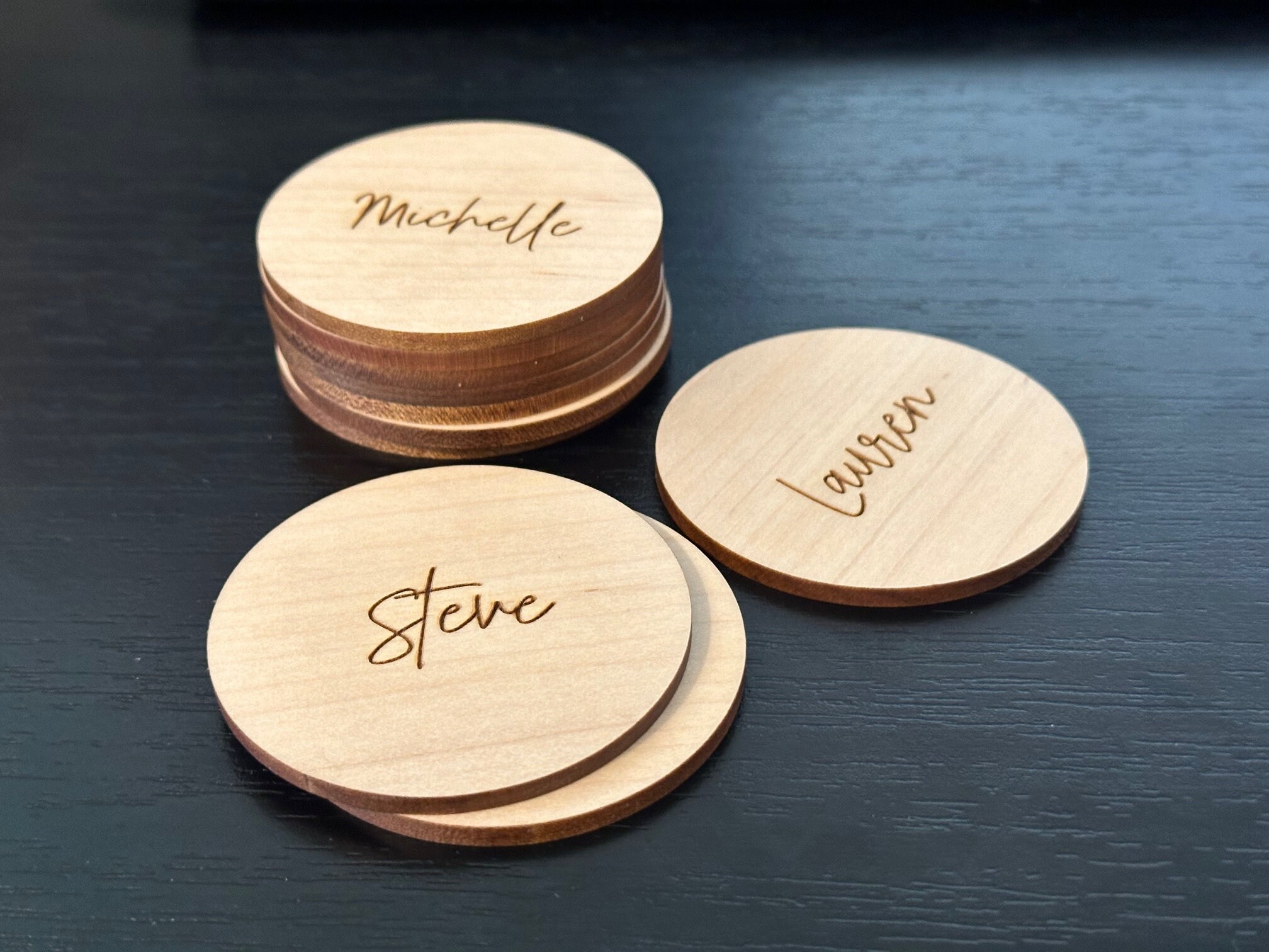 Wedding Place Cards & Favours, Wood Coasters, Personalised Engraved ...