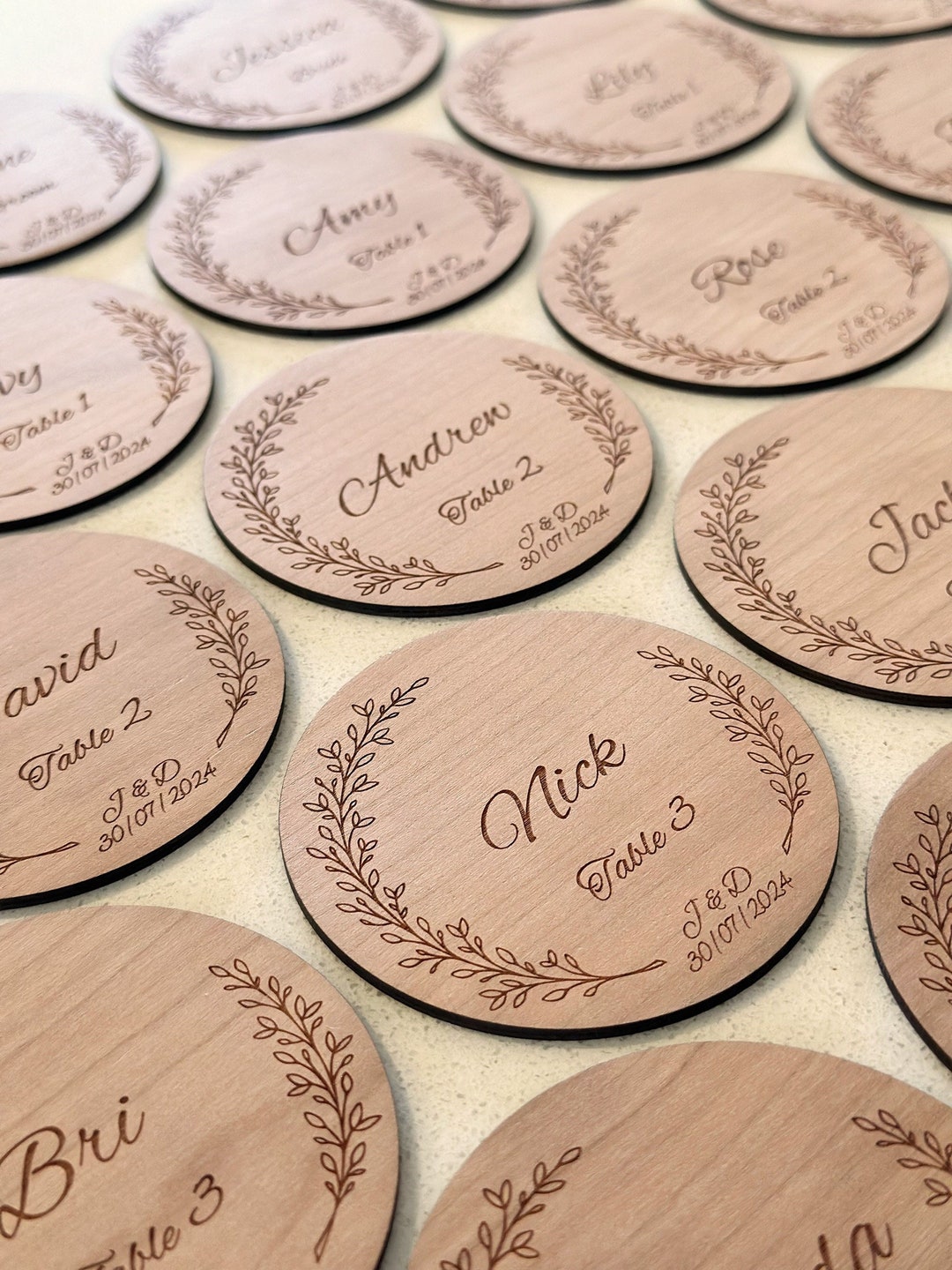 Wedding Place Cards, Personalised Favours & Bomboniere, Wood Coasters ...