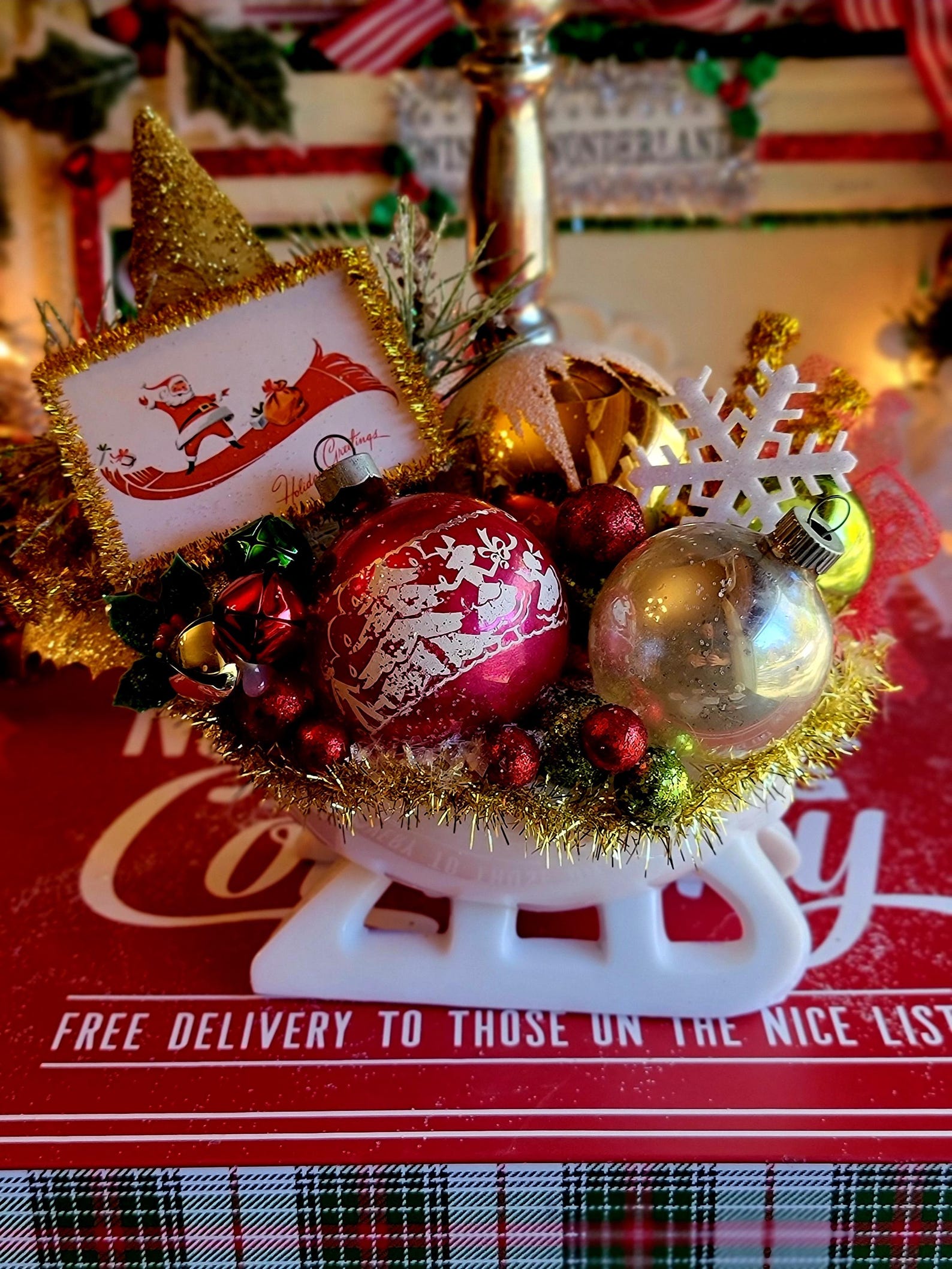 Vintage Shiny Brite Milk Glass Sleigh Assemblage Arrangement - Etsy