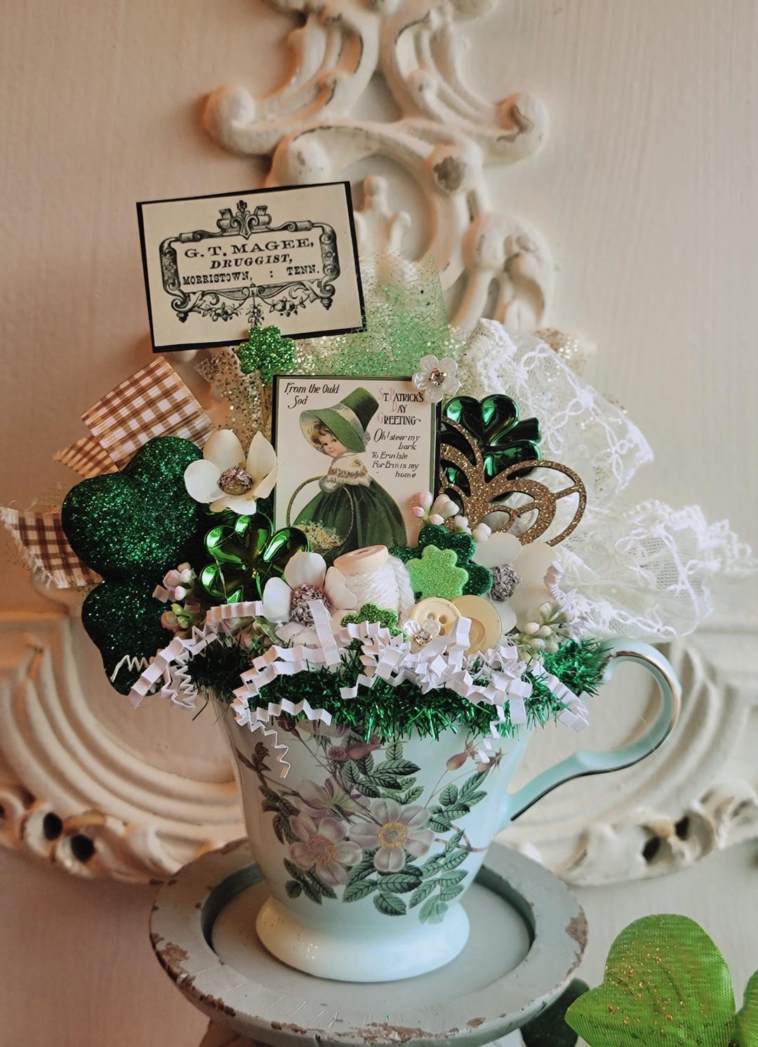 St. Patrick's Day Irish Girl Teacup Assemblage - Etsy