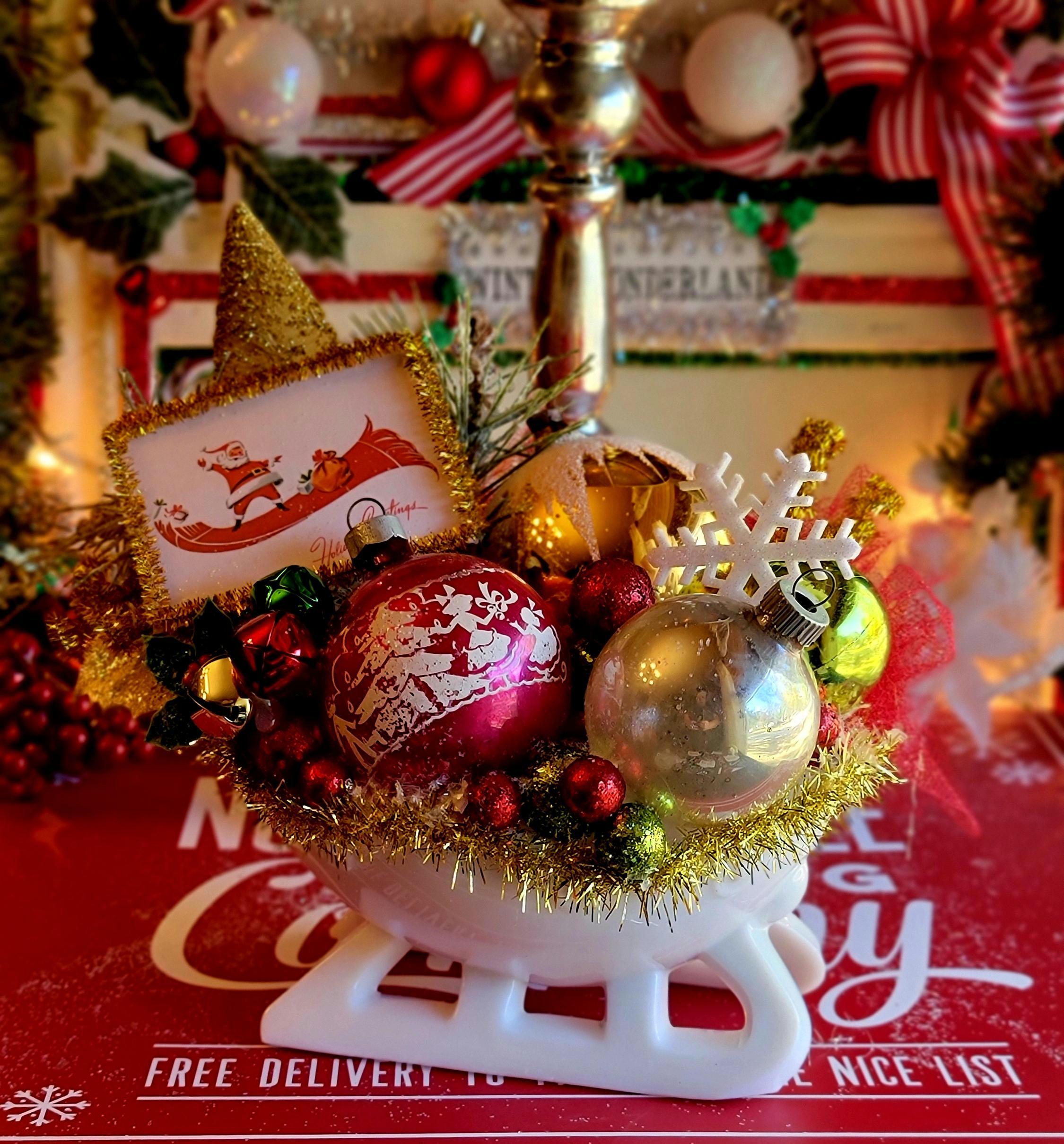 Vintage Shiny Brite Milk Glass Sleigh Assemblage Arrangement - Etsy