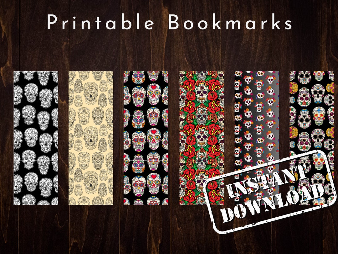 Printable Sugar Skull Bookmarks the Day of the Dead Gothic Bookmark Set ...