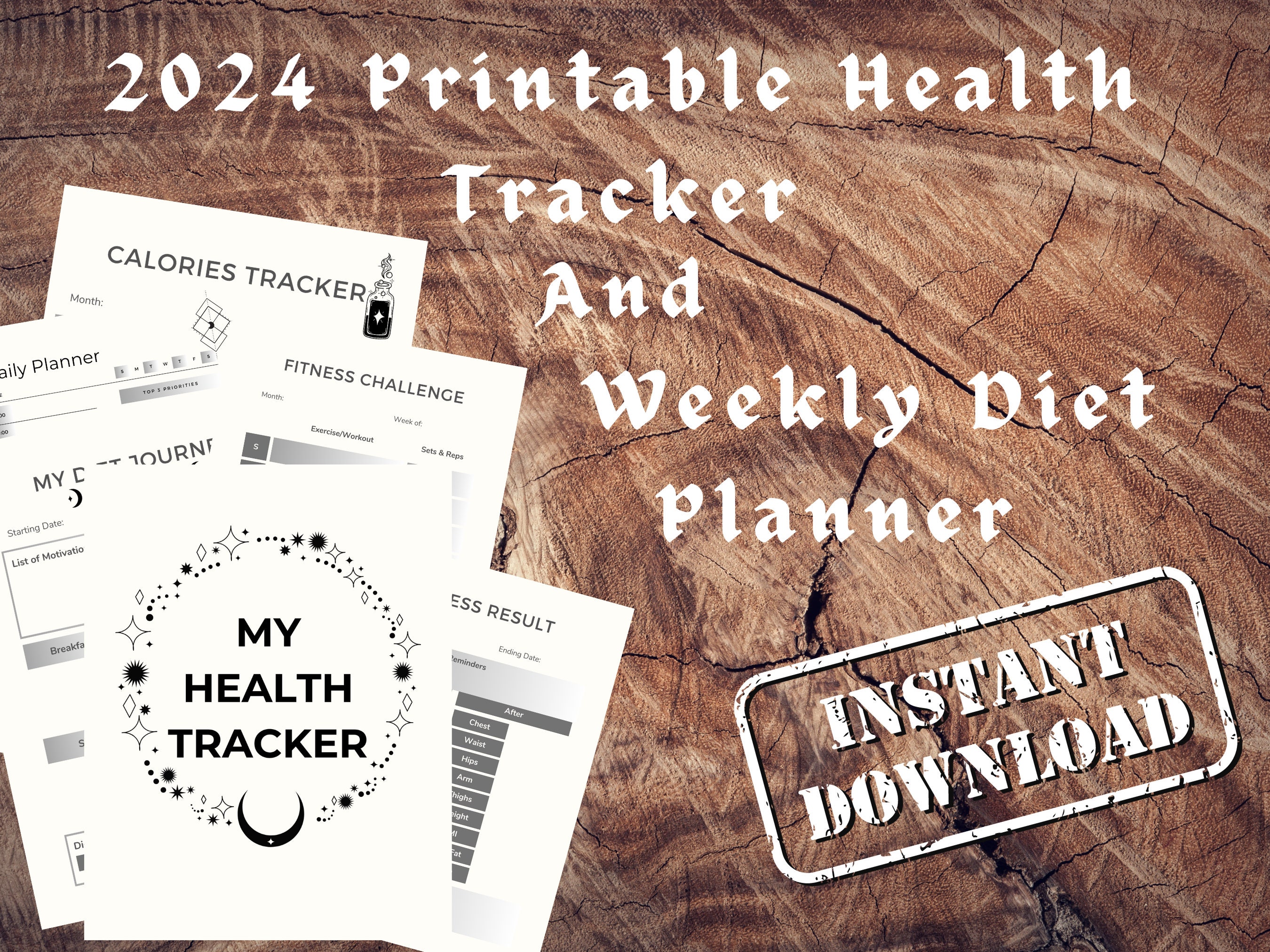 Wellness Printable Health Tracker Undated Witchy Weekly Planner Fitness ...