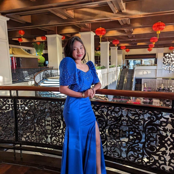 Royal Blue Filipiniana Dress - Etsy UK