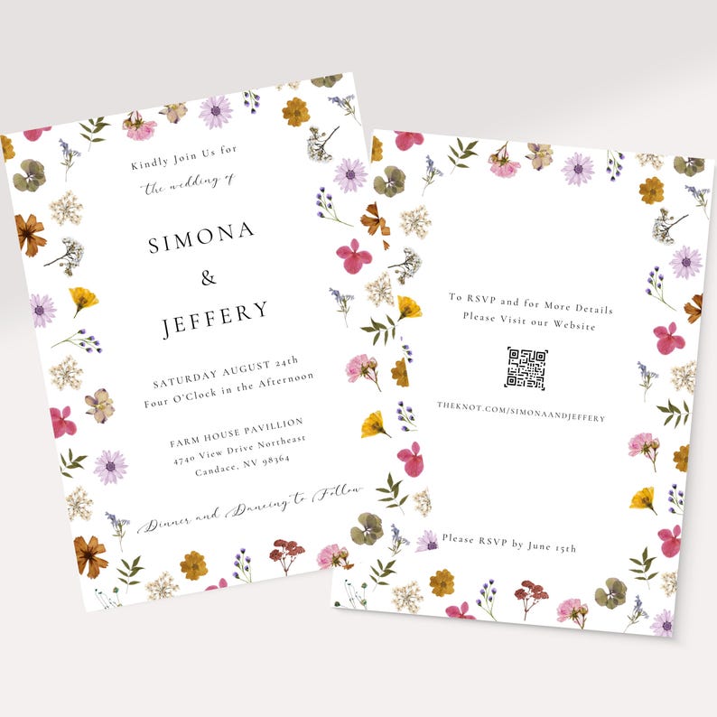Editable Floral Wedding Invitation, Wildflower Colorful Wedding Invite ...