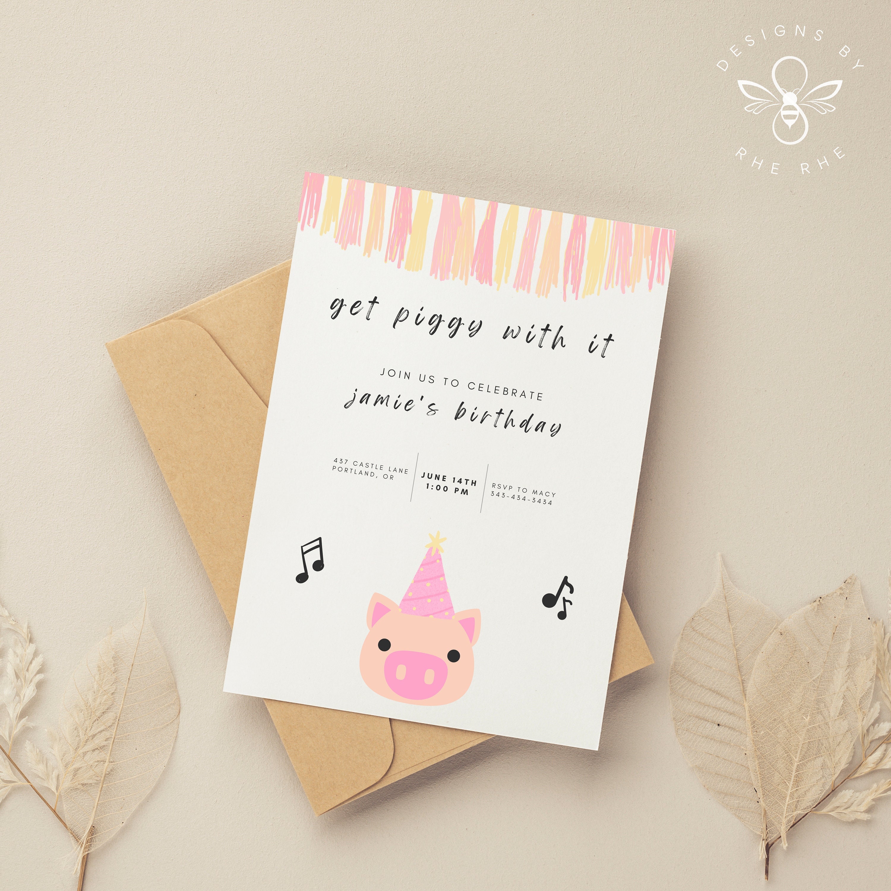Editable Pig Party Invite, Get Jiggy With It, Get Piggy With It ...