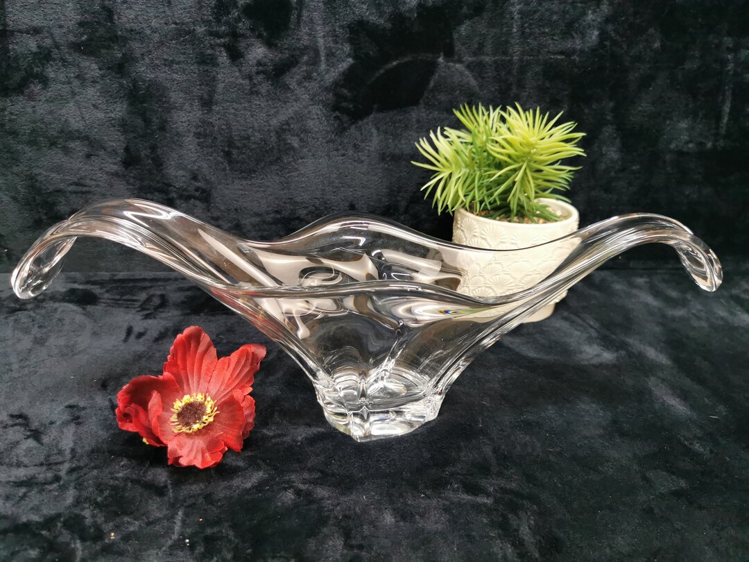 Vintage Bayel Crystal Elongated Centrepiece Bowl - Etsy