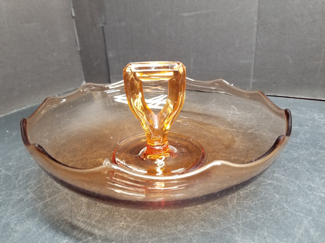 VINTAGE Glass Amber Handle Serving Tray (2 Mold( Lace Side 9 1/2'' - Etsy