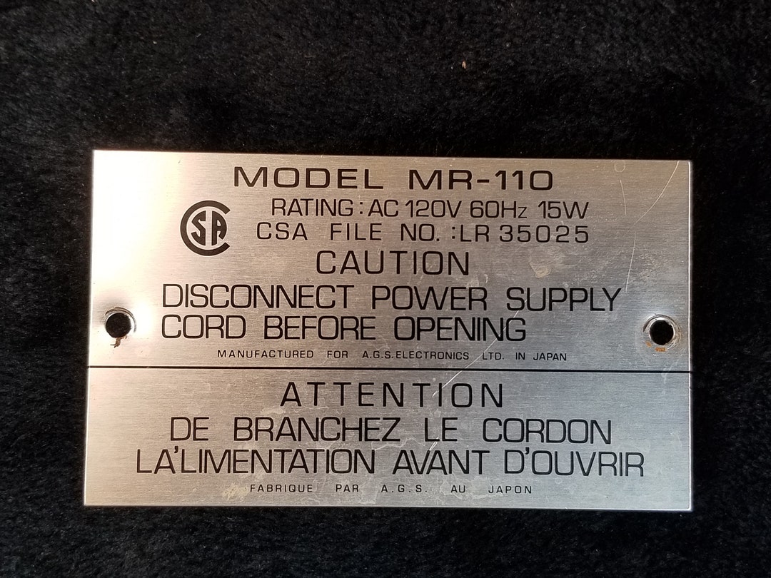 Vintage Audio Reflex MR-110 Turntable Replacement Model Plate Number - Etsy