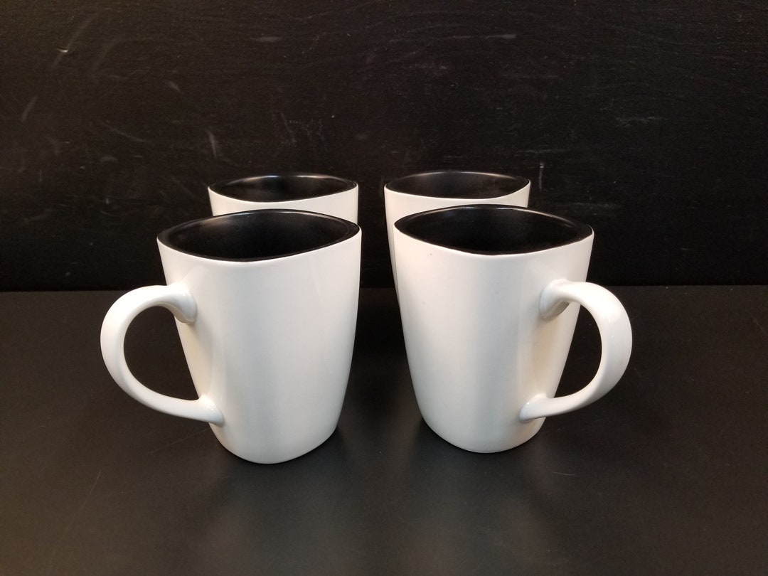 Vintage Corning Corelle Hearthstone Square White & Black Coffee Mug Set ...