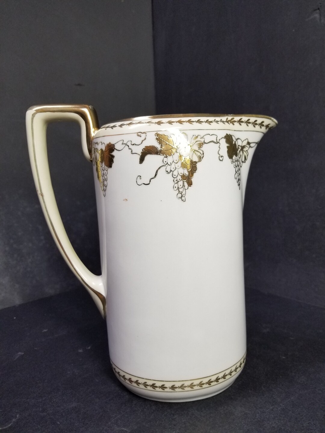 Vintage Nippon Hand-painted Pitcher: White Ceramic With Gold Grapes - Etsy