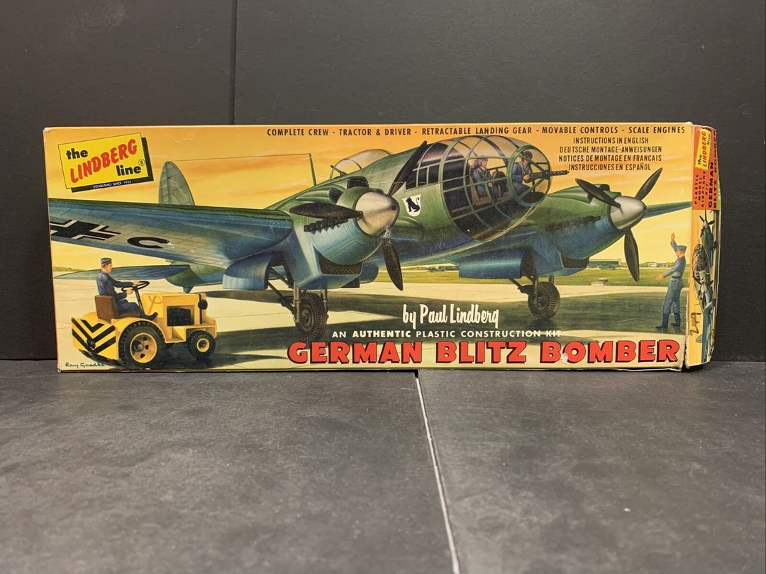 Vintage Lindberg 565:149 3/16" German Blitz Bomber Kit 1960 New Open ...