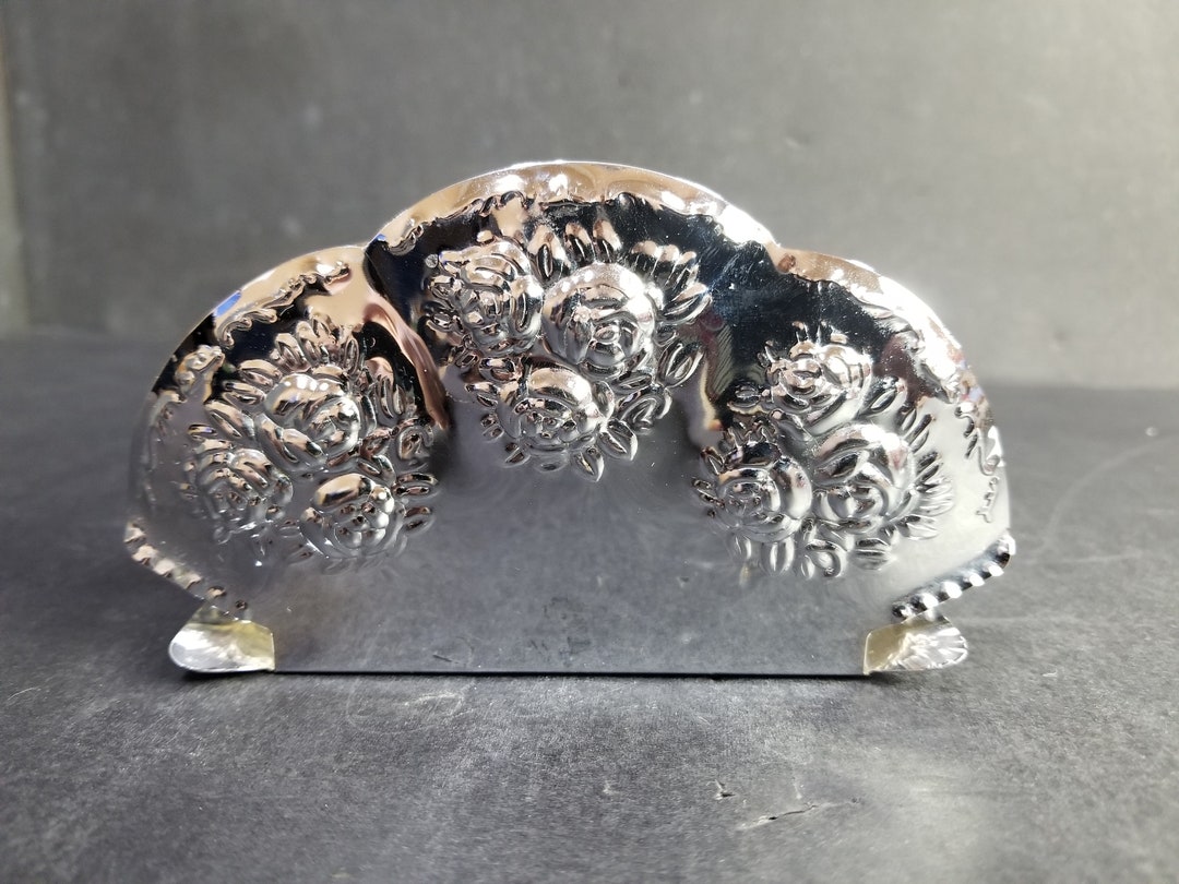 Vintage Silver Chrome Filigree Napkin / Letter Holder Roses Pattern 5 ...