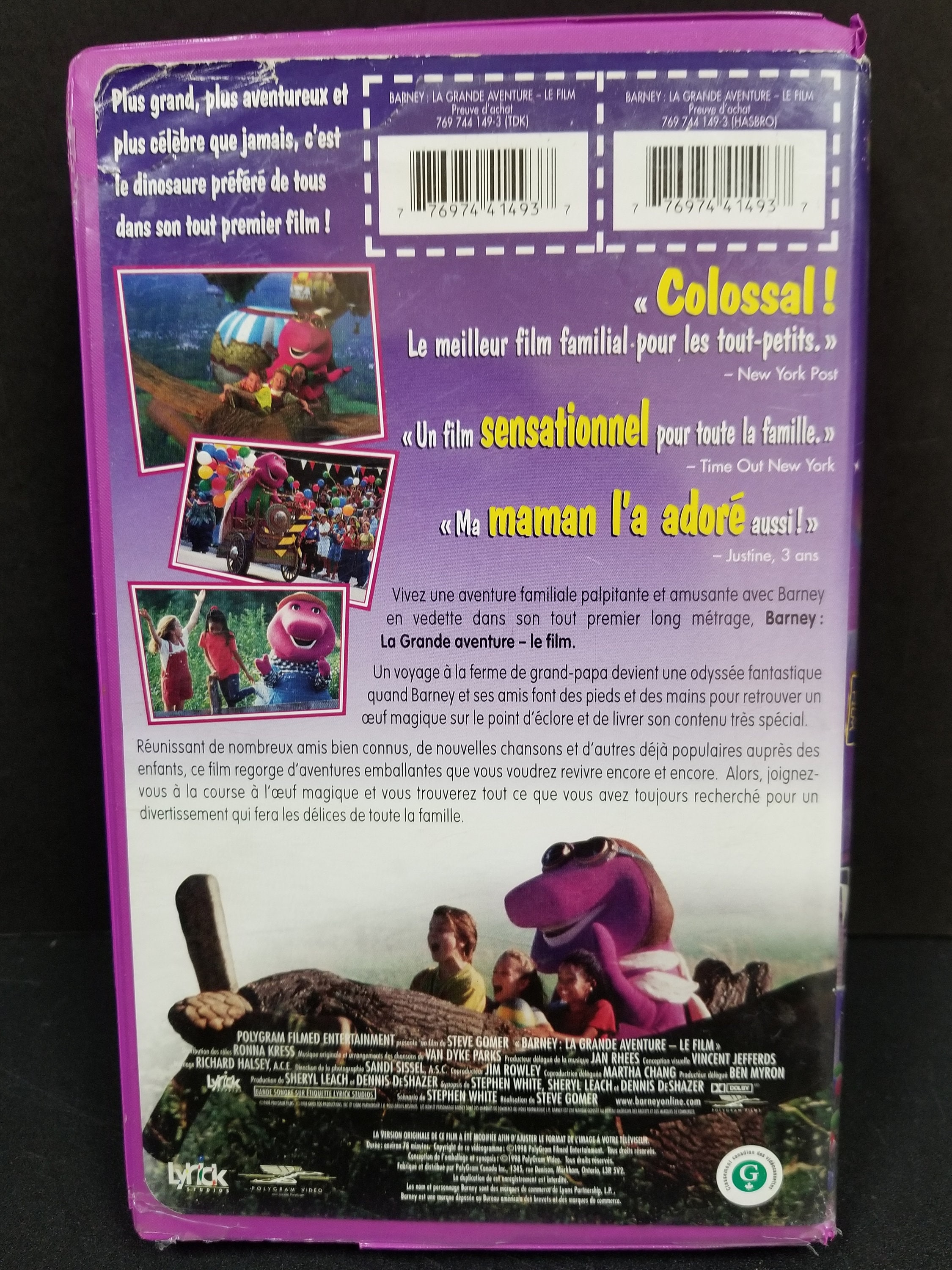 Barney - La Grande Aventure Le Film French Version Polygram Video VHS ...