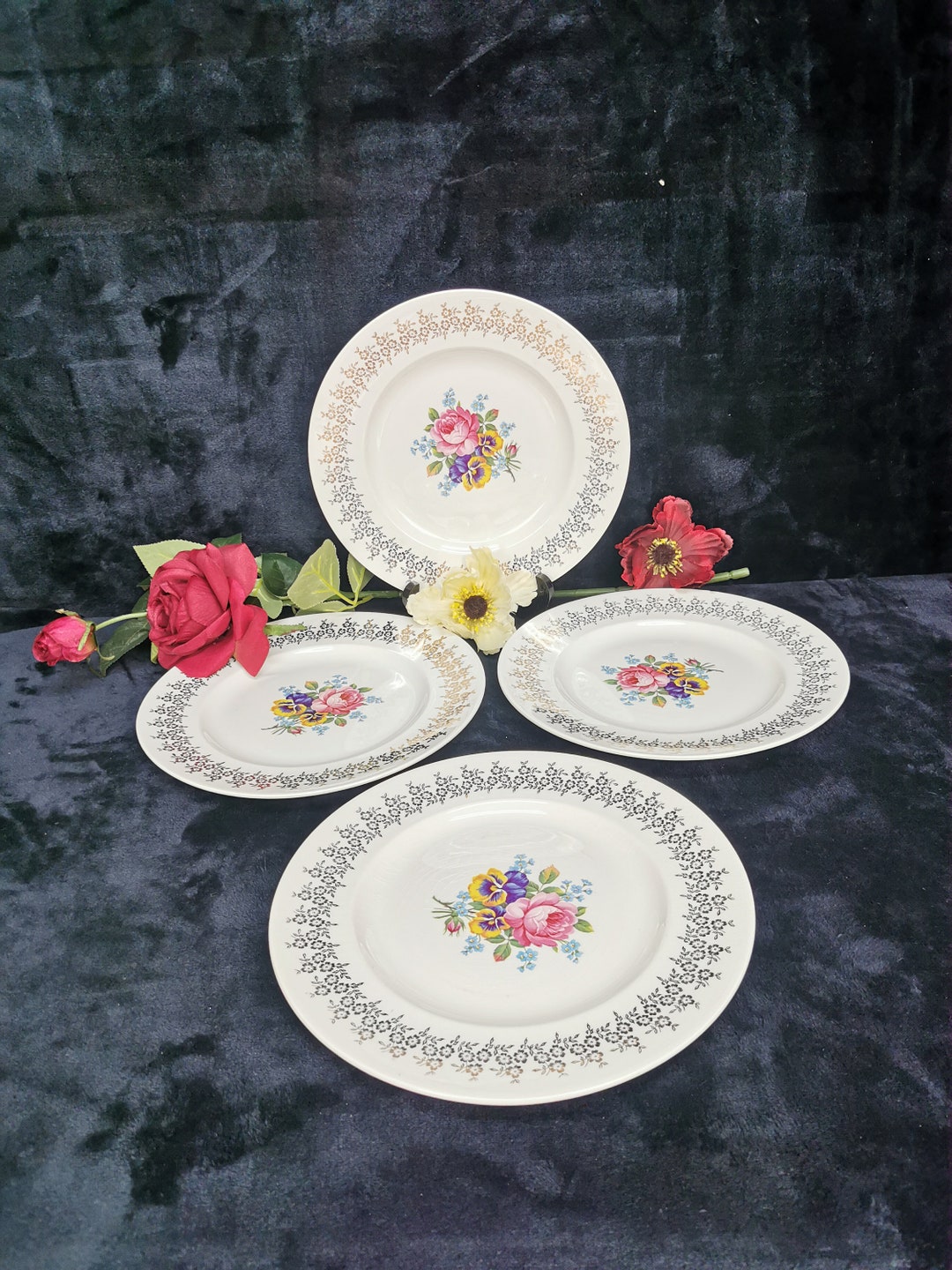 Set of 4 Vintage Golden Bouquet by Empire Porcelain Staffordshire ...