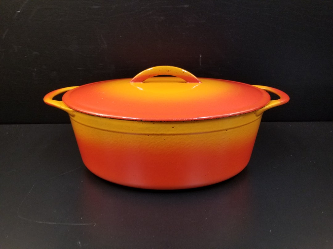 Vintage Andre Cousances Cast Iron Orange Dutch Oven Oval 12in X 10in ...