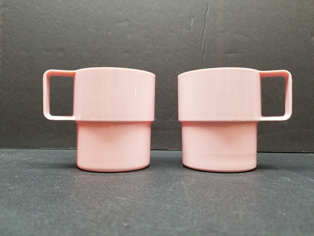 2 Vintage Stackable Pink Plastic Coffee Mugs / Cups - Etsy