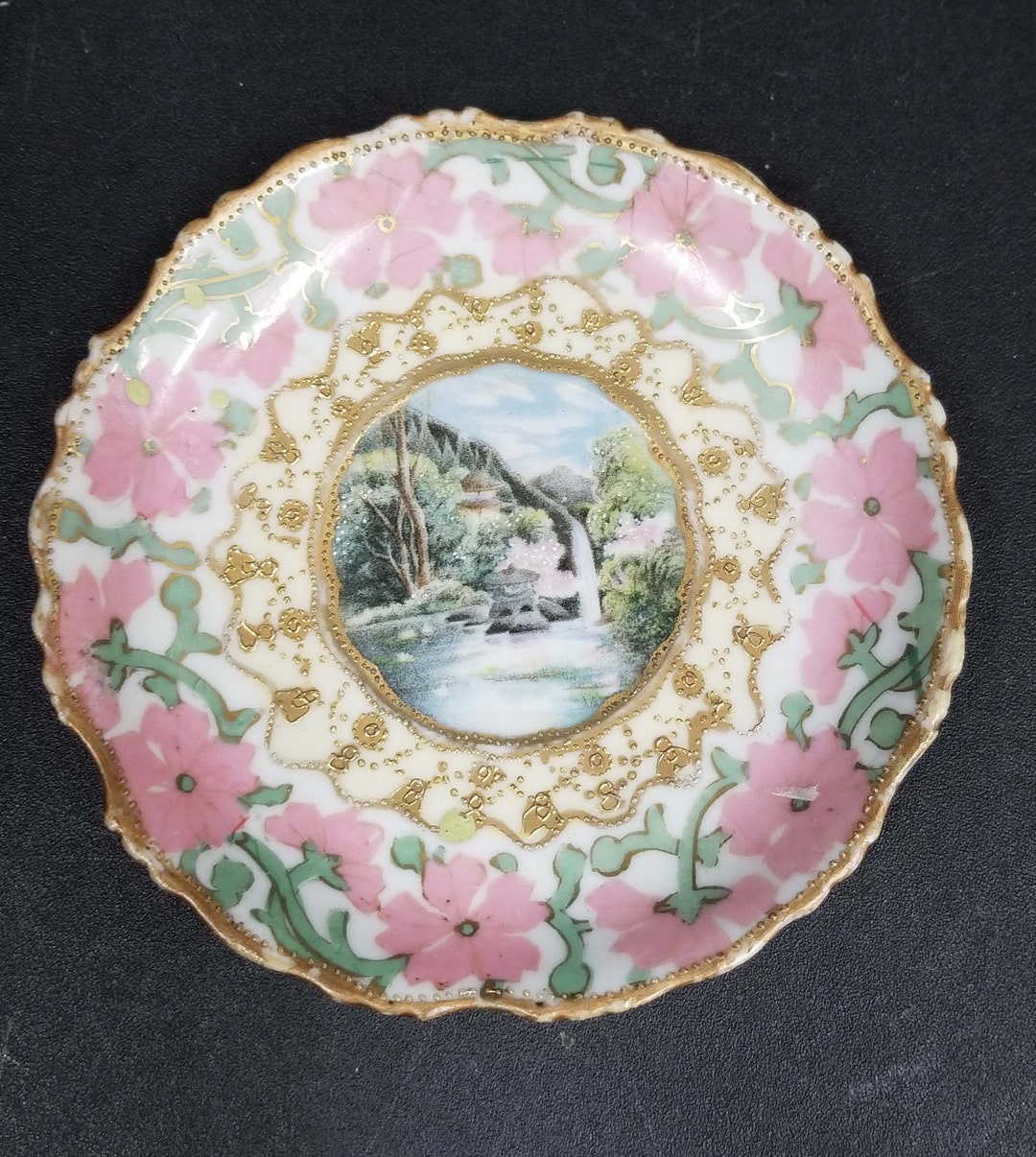 Vintage Rare Nippon Hand Painted Small Plate 5'' Waterfall & Floral ...