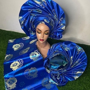 Royal Blue Sego Auto Gele and Ipele - Etsy