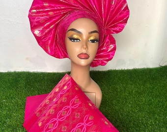 Fushsia Sego Auto Gele and Ipele - Etsy