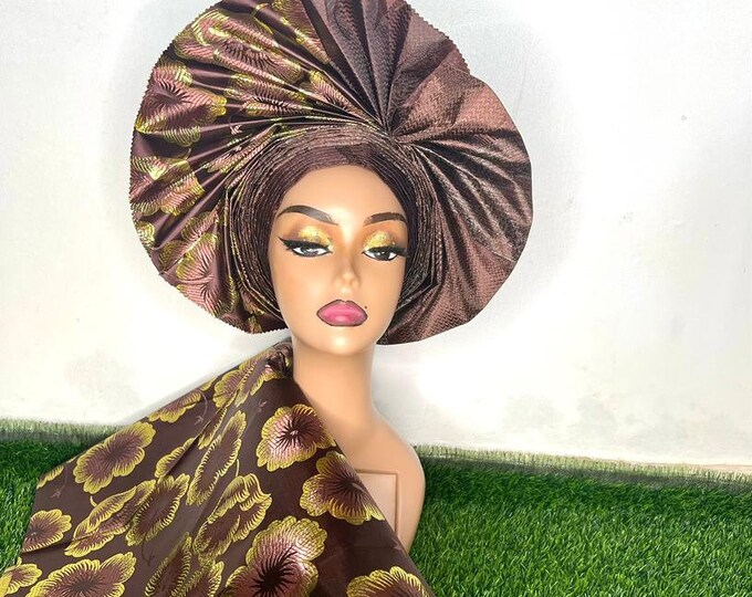 Brown Sego Auto Gele With Ipele - Etsy