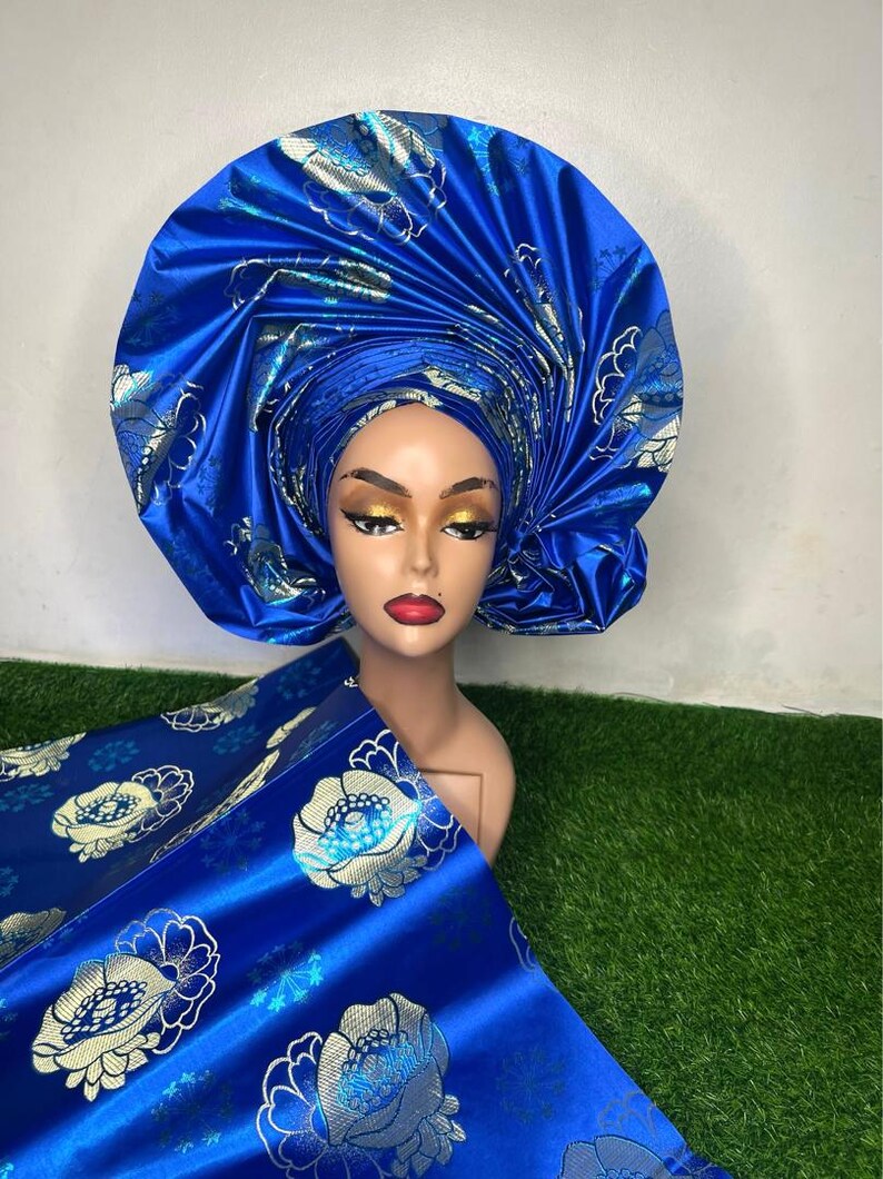 Royal Blue Sego Auto Gele and Ipele - Etsy