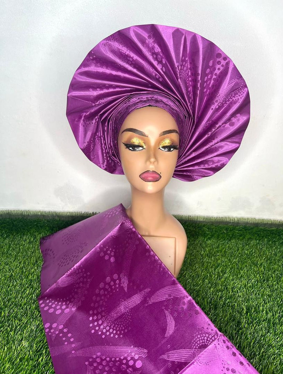 Purple Sego Auto Gele With Ipele - Etsy