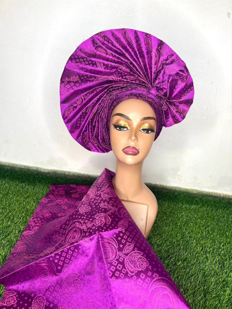 Purple Sego Auto Gele With Ipele - Etsy