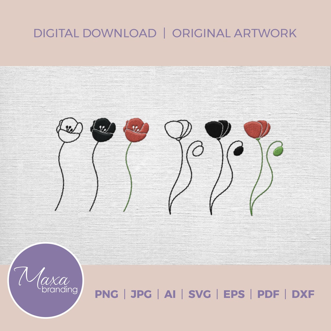 Poppy Flowers Clipart in Svg Png Dxf Jpg Pdf Ai Eps. - Etsy