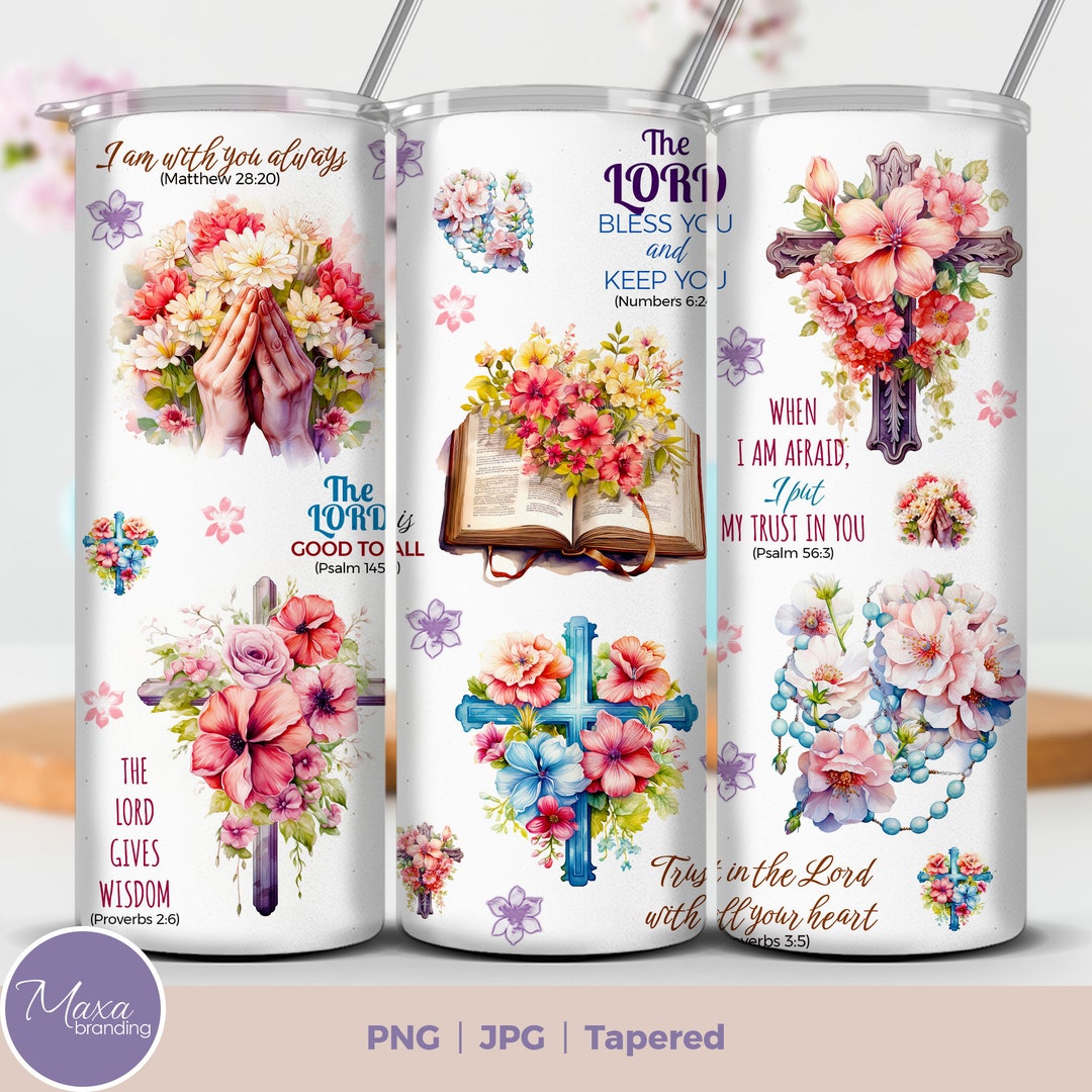 Christian Bible Verse Tumbler Wrap: Floral Affirmations Sublimation ...