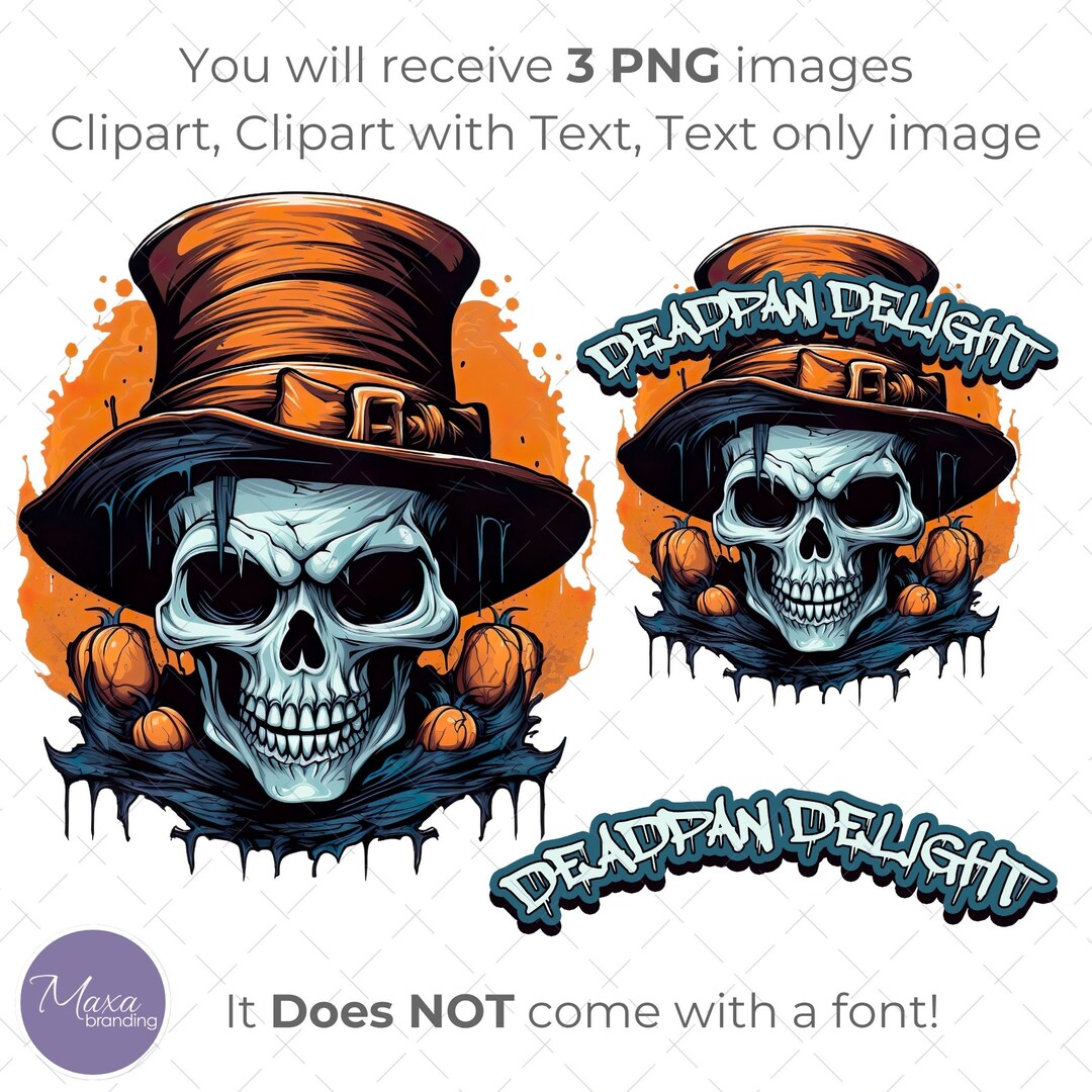Retro Halloween Skull PNG: Deadpan Delight Clipart (digital Download ...