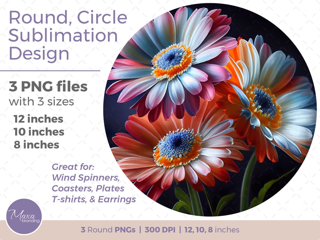 Daisy Flowers Round Sublimation Design: Colorful Floral PNG (digital ...