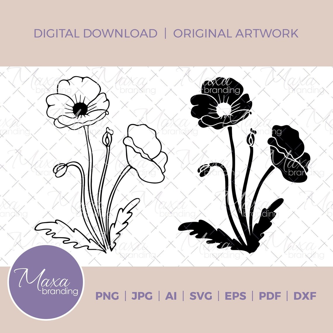 Poppy Flowers Clipart in Svg Png Dxf Jpg Pdf Ai Eps. - Etsy Canada