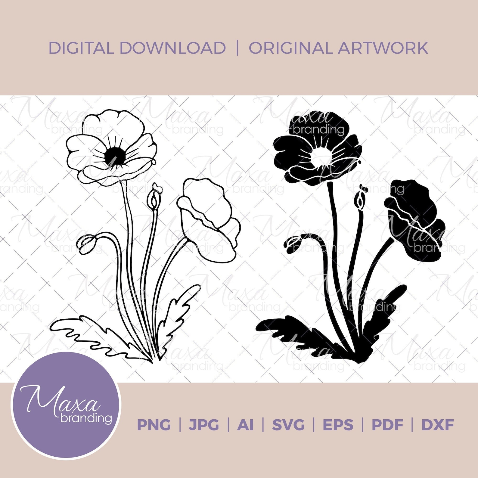 Poppy Flowers Clipart in Svg, Png, Dxf, Jpg, Pdf, Ai, Eps. English ...