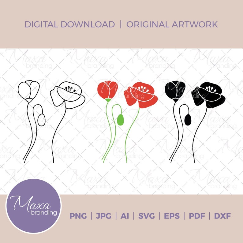 Poppy Flowers Clipart in Svg Png Dxf Jpg Pdf Ai Eps. - Etsy