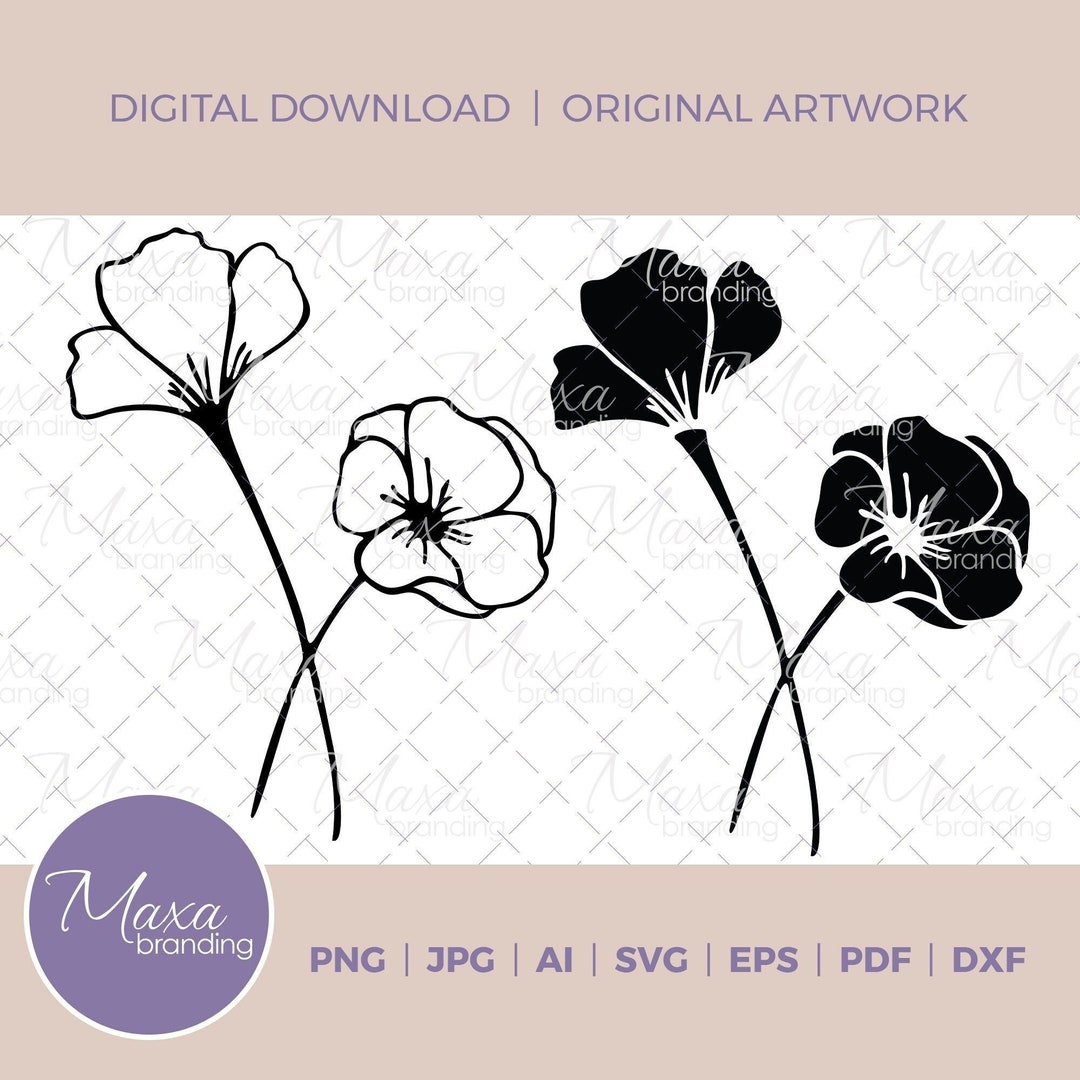 Poppy Flowers Clipart in Svg, Png, Dxf, Jpg, Pdf, Ai, Eps. Simple ...