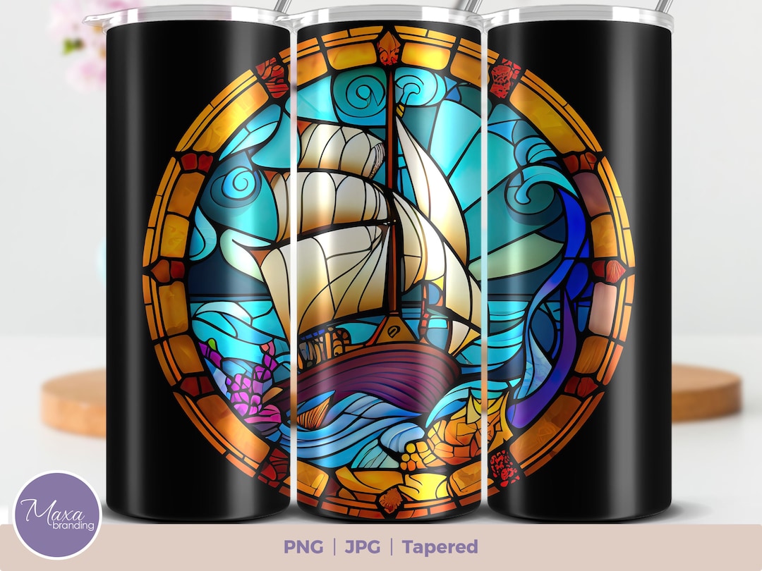 Pirate Ship Stained Glass Tumbler Sublimation Design (digital Download ...
