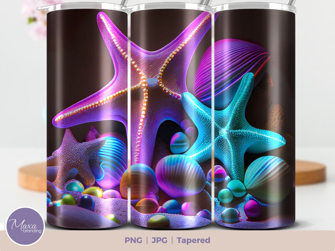 Neon Seashells Starfish Tumbler Sublimation Design (digital Download ...