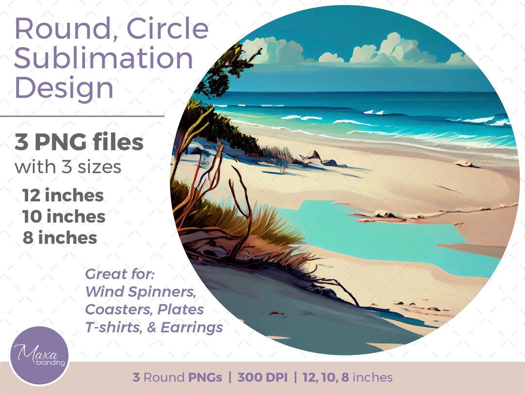 Beach Round Sublimation Design. Colorful Nautical Beach Sea Ocean PNG ...